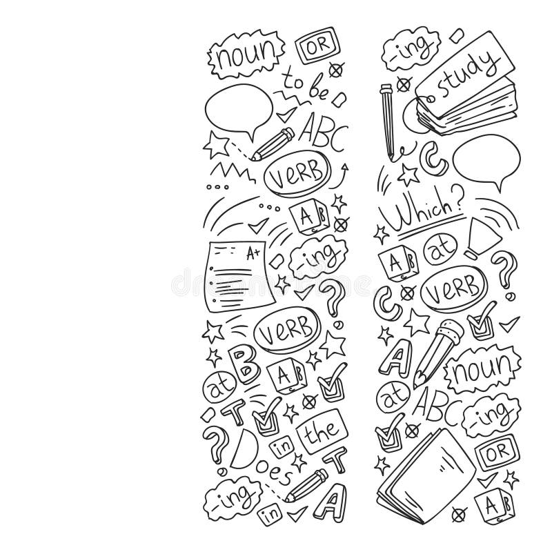 English Courses. Doodle Vector Concept Illustration of Learning English ...