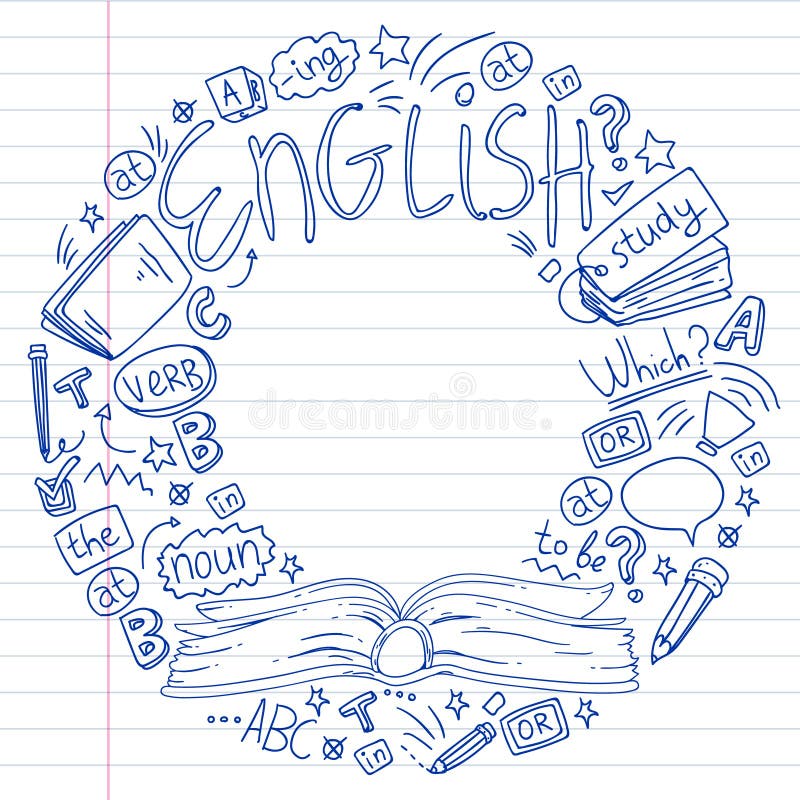 English Courses. Doodle Vector Concept Illustration Of Learning English ...