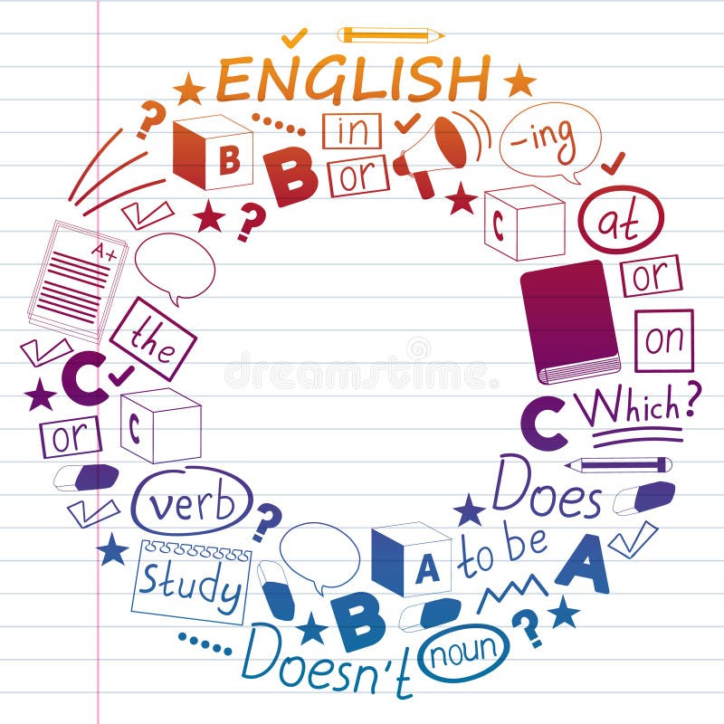 English Courses. Doodle Vector Concept Illustration of Learning English ...