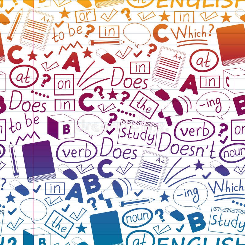 English Courses. Doodle Vector Concept Illustration of Learning English ...