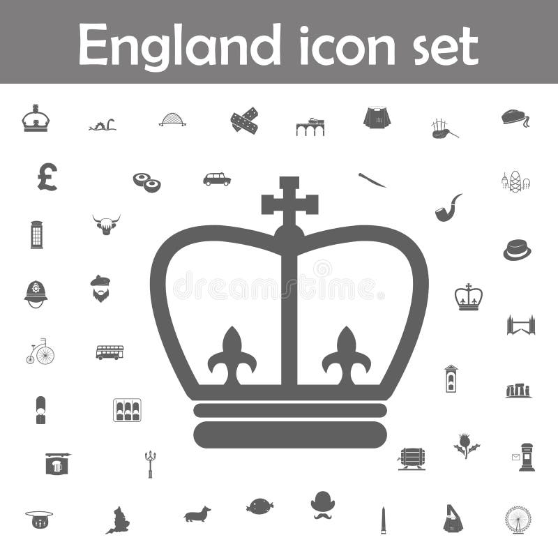 The English Crown Icon. Detailed Set of United Kingdom Culture Icons ...