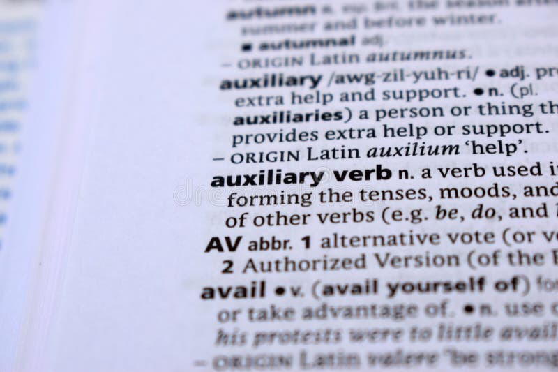 English Definition Dictionary of Printed Word - Auxiliary Verb Close Up ...