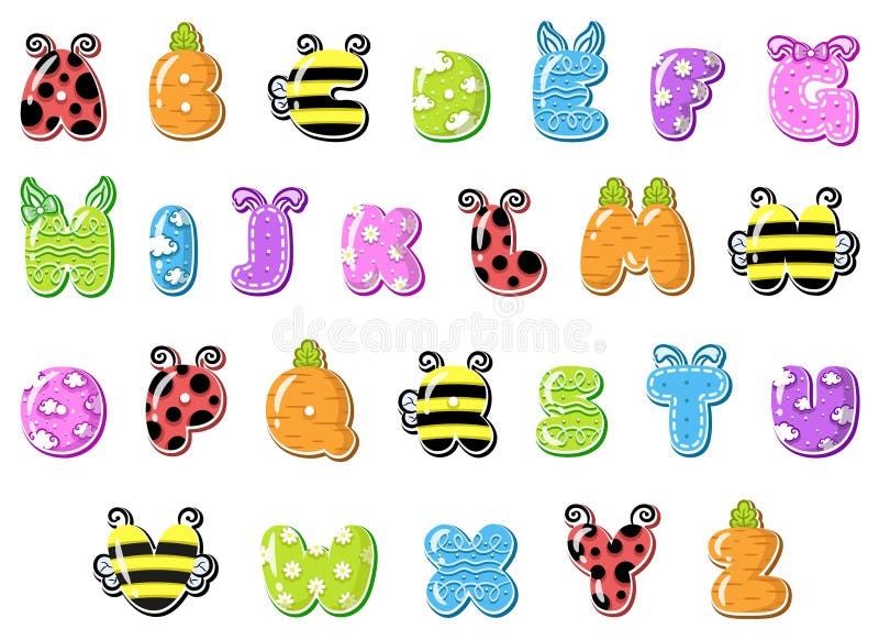 English Easter Alphabet Theme Set with a Cute Drawing Stock Vector ...