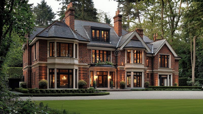 English Edwardian Manor Exterior in Surrey Stock Illustration ...