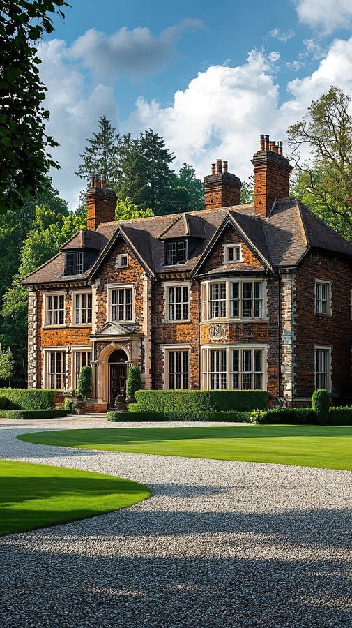 English Edwardian Manor Exterior in Surrey Stock Illustration ...