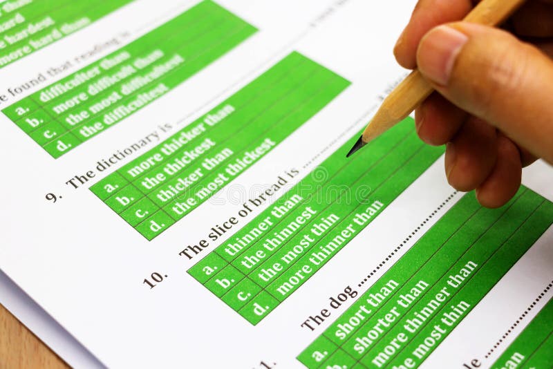 English exam on table stock photo. Image of comparison - 85873806