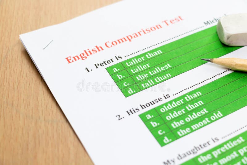 English exam on table stock image. Image of verb, test - 85873809