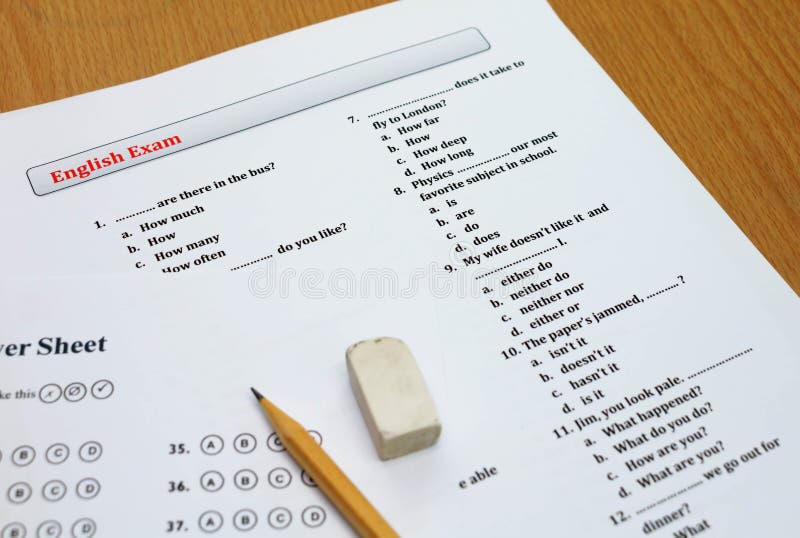 English exam on table stock photo. Image of taking, material - 87056034