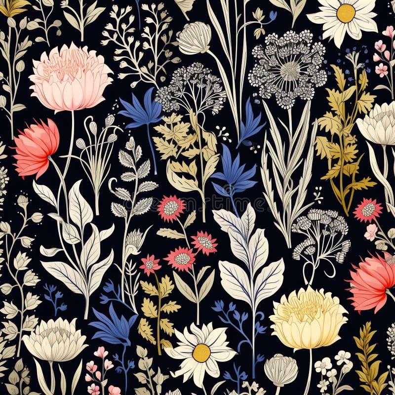 English Garden Flowers Background Pattern Wallpaper Vector Stock ...