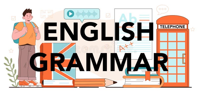 English Grammar Typographic Header. Study Foreign Languages in School ...