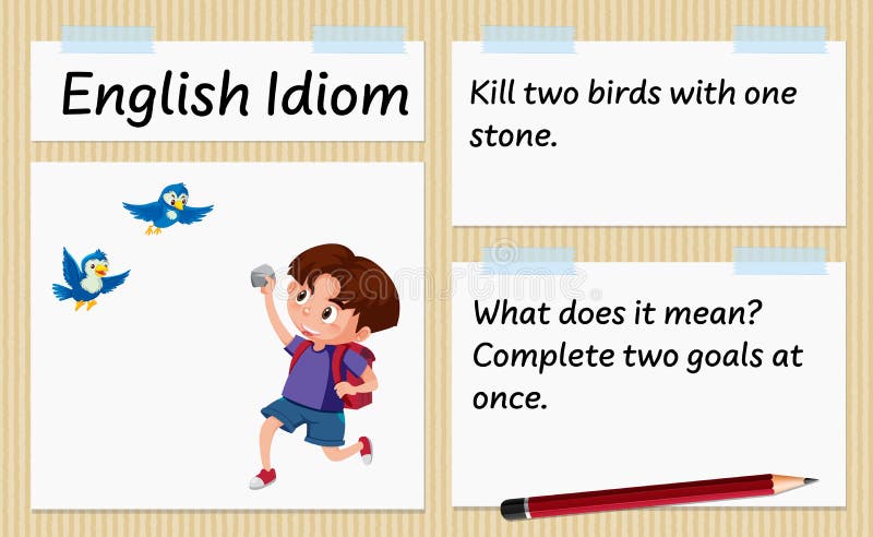 English Idiom Kill Two Birds with One Stone Template Stock Vector ...