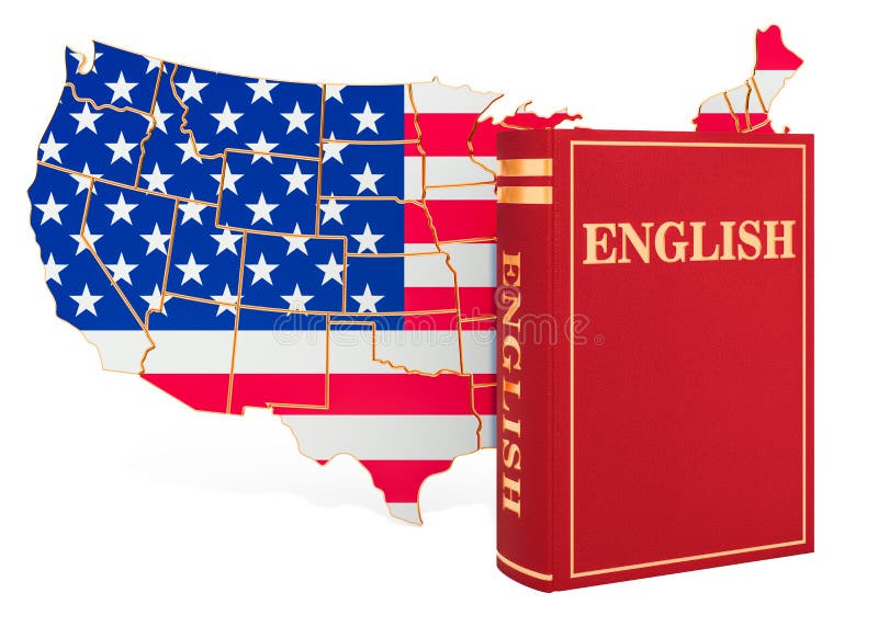 English Language Book with Map of the United States, 3D Rendering Stock ...