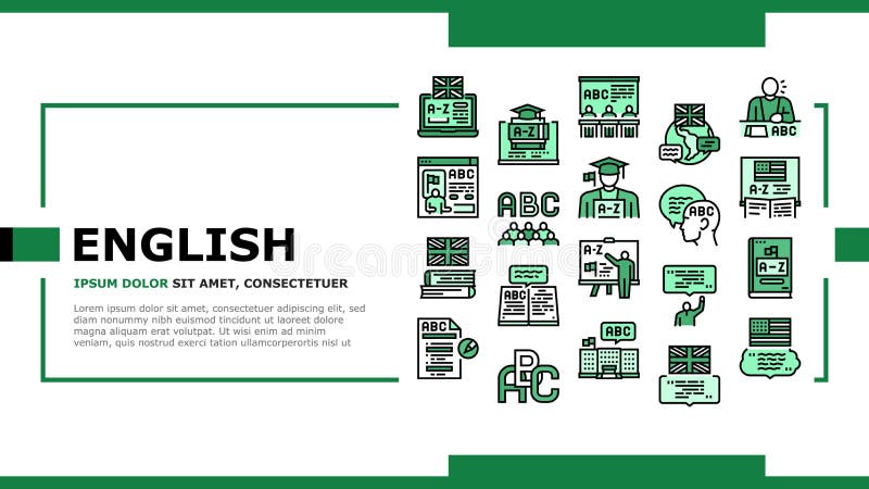 English Language Learn at School Landing Header Vector Stock ...