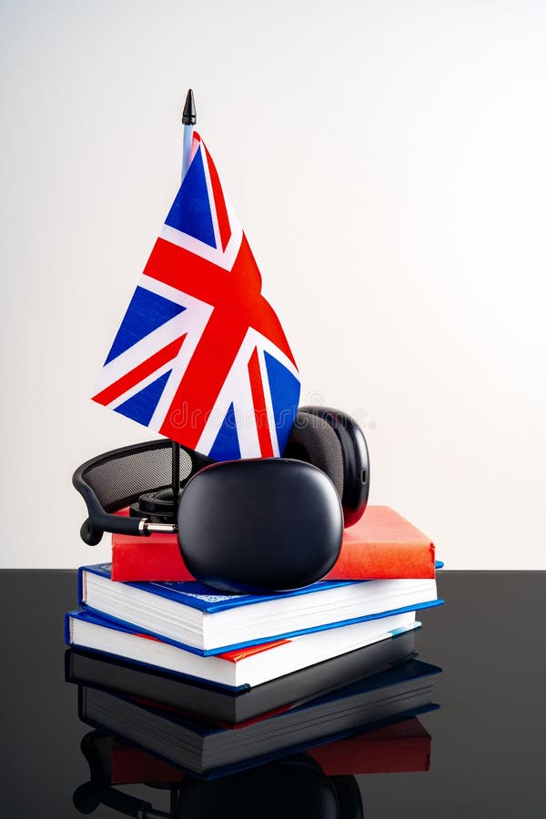 English Language Learning Concept with Books and Flag of Great Britain ...