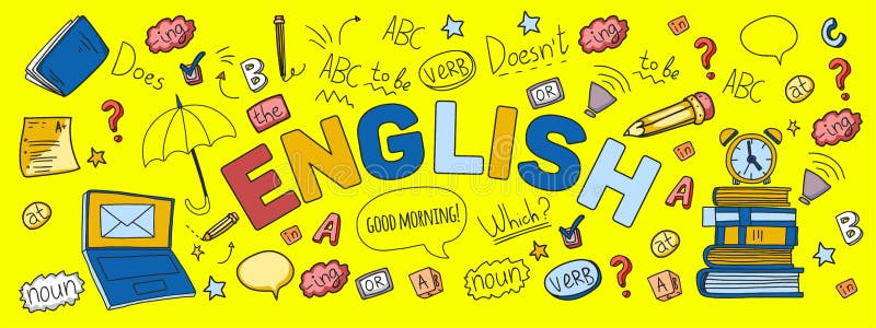 English Language Learning Concept Vector Illustration. Doodle of ...