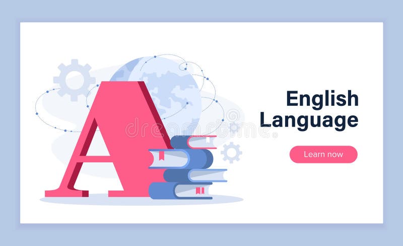 English Language Poster. Large Letter Near Stack of Books. Dictionary ...