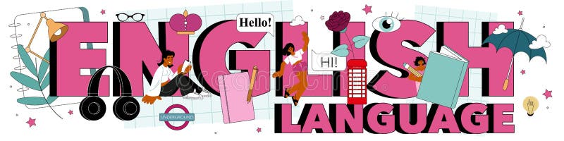 English Language Typographic Header. Study Foreign Languages Stock ...