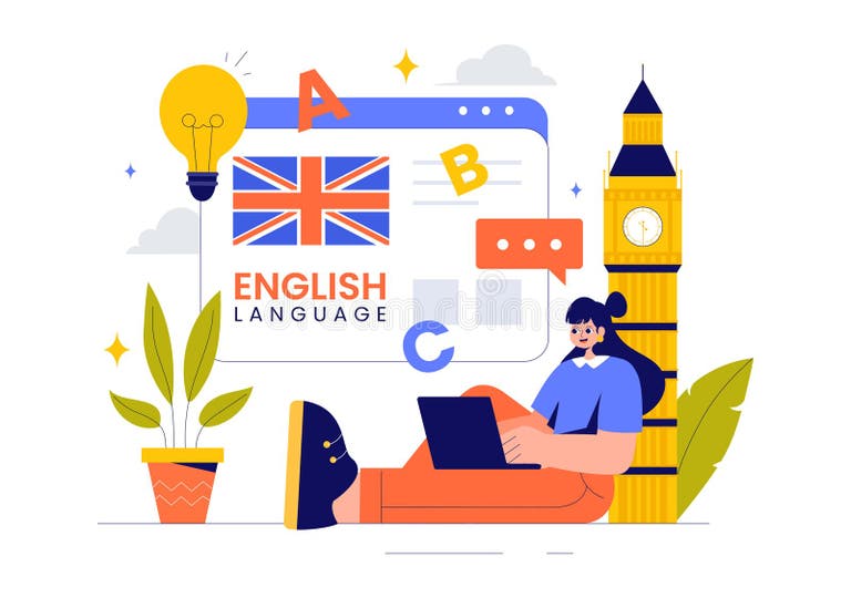 English Language Vector Illustration Featuring Students Studying ...