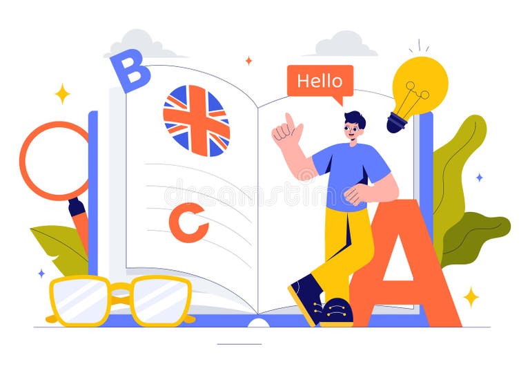 English Language Vector Illustration Featuring Students Studying ...