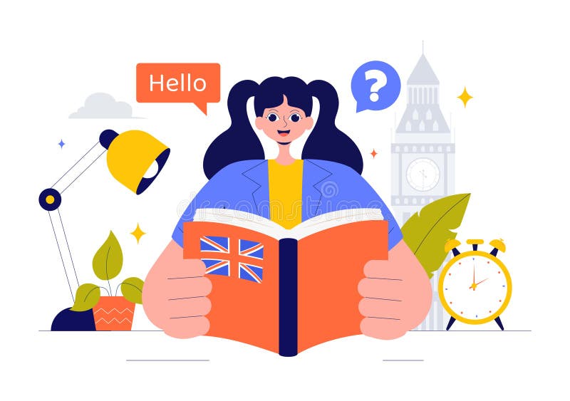 English Language Vector Illustration Featuring Students Studying ...
