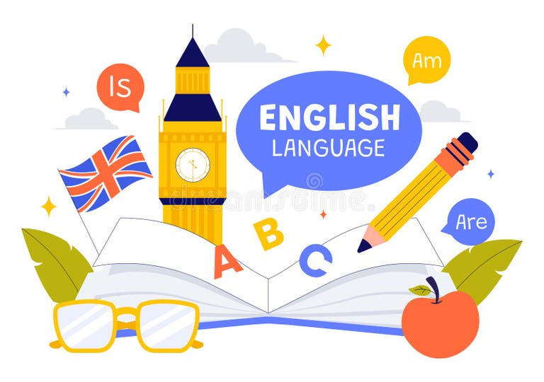 English Language Vector Illustration Featuring Students Studying ...