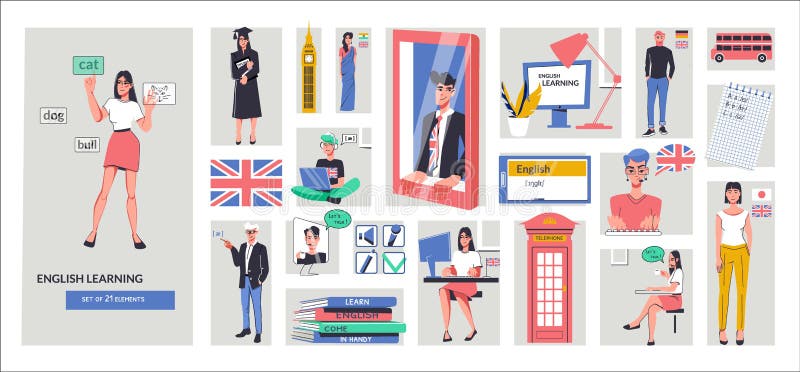 English Learning Flat Composition Stock Vector - Illustration of study ...