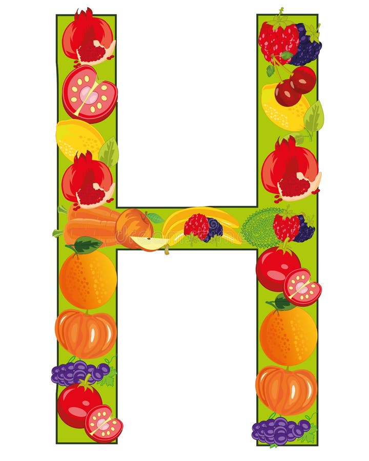 English Letter H Decorated Fruit and Vegetables Stock Vector ...