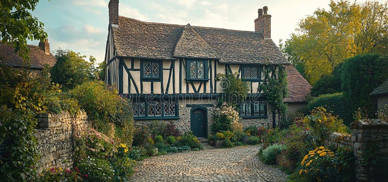 English Medieval Hall House Exterior in Kent Stock Illustration ...