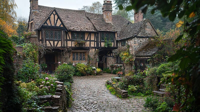 English Medieval Hall House Exterior in Kent Stock Illustration ...