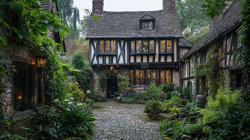 English Medieval Hall House Exterior in Kent Stock Illustration ...