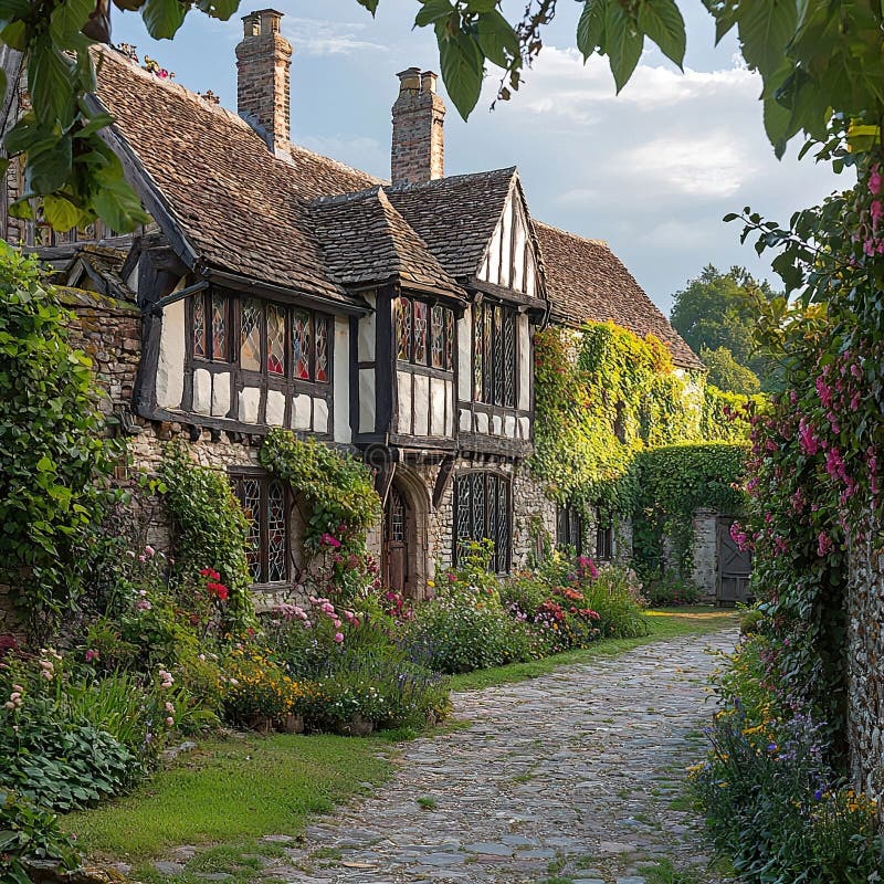 English Medieval Hall House Exterior in Kent Stock Illustration ...