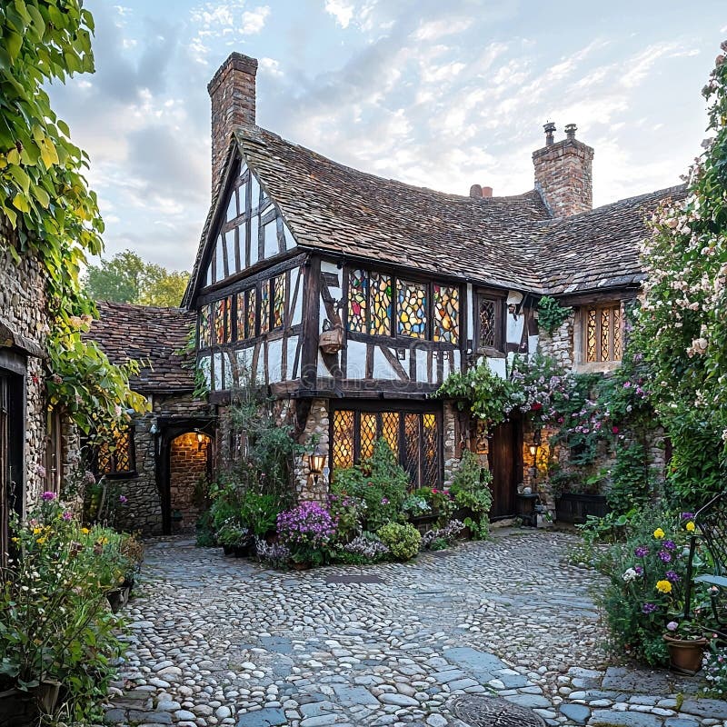 English Medieval Hall House Exterior in Kent Stock Illustration ...