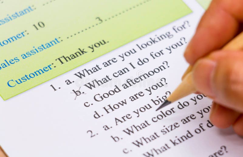 English Multiple Choice Exam Sheet Stock Photo - Image of choice ...