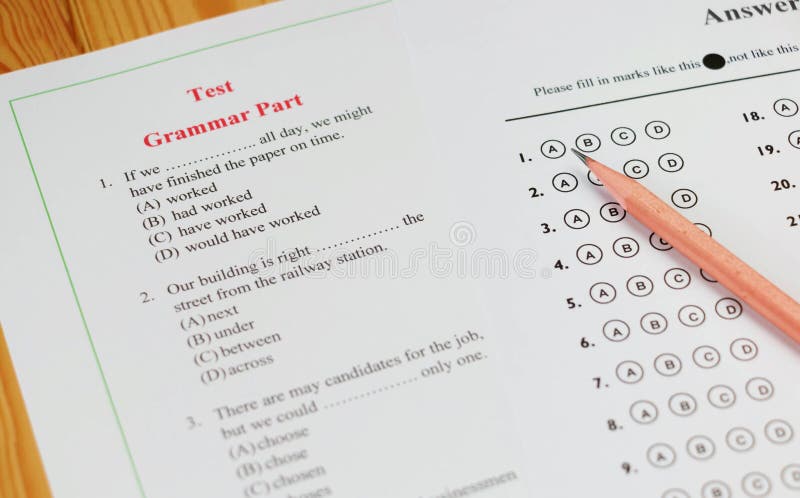 English Multiple Choice Test Stock Photo - Image of question, choice ...