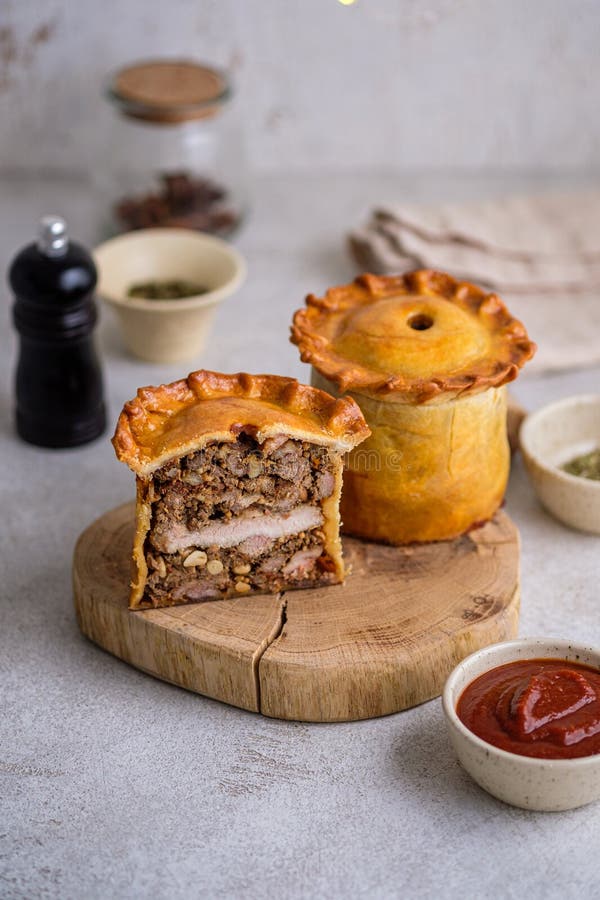 English Pie with Three Types of Meat, Nuts, Spices. Stock Image - Image ...