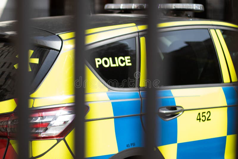 English Police Car Behind a Fence Editorial Photography - Image of ...