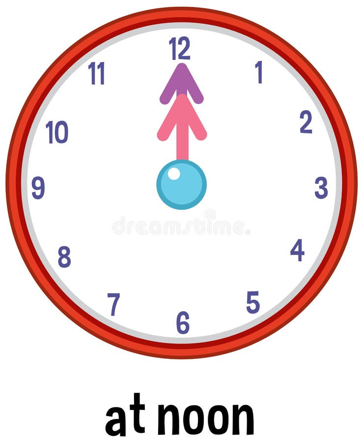 English Prepositions of Time with Clock at Noon Stock Vector ...