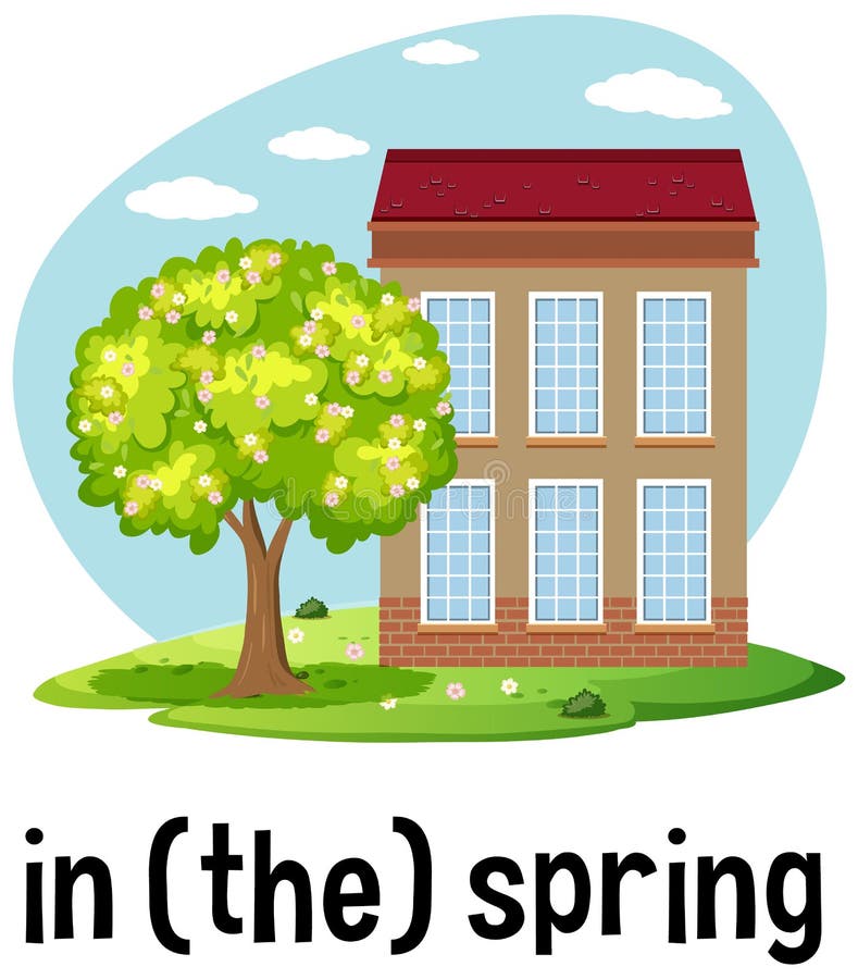 English Prepositions of Time with Spring Scene Stock Vector ...