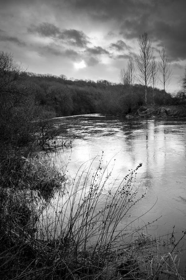 English River in Winter Black and White Stock Image - Image of outdoor ...