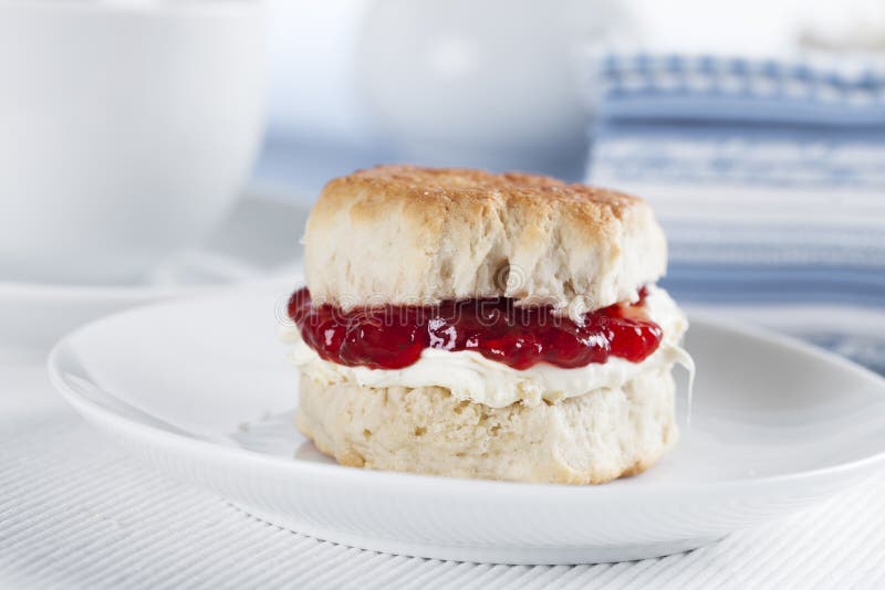 English Scone, Cornish Style Stock Photo - Image of strawberry ...