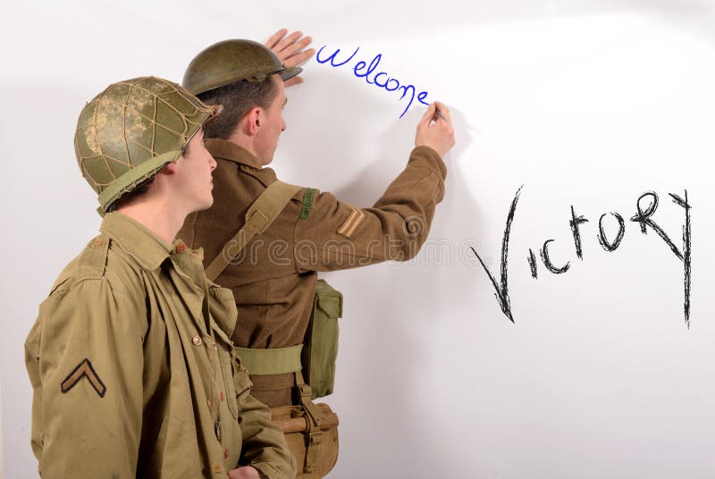 An English Soldier and an American Soldier Write on the Wall Stock ...