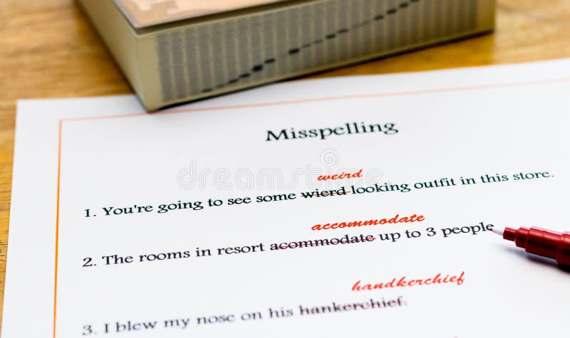 English Spelling Correction Sheet on Table Stock Photo - Image of ...