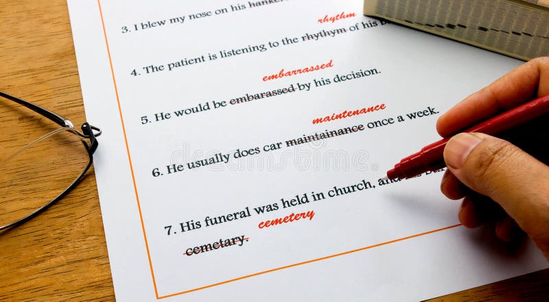 English Spelling Correction Sheet on Table Stock Photo - Image of ...