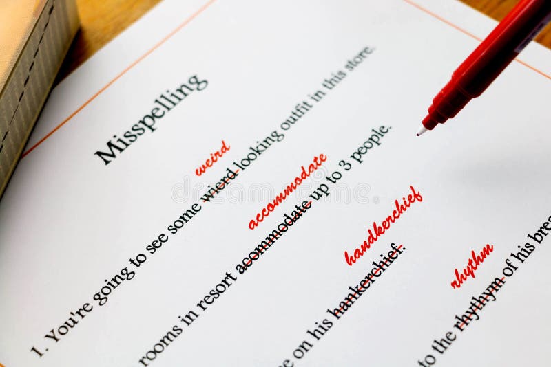English Spelling Correction Sheet on Table Stock Photo - Image of edit ...