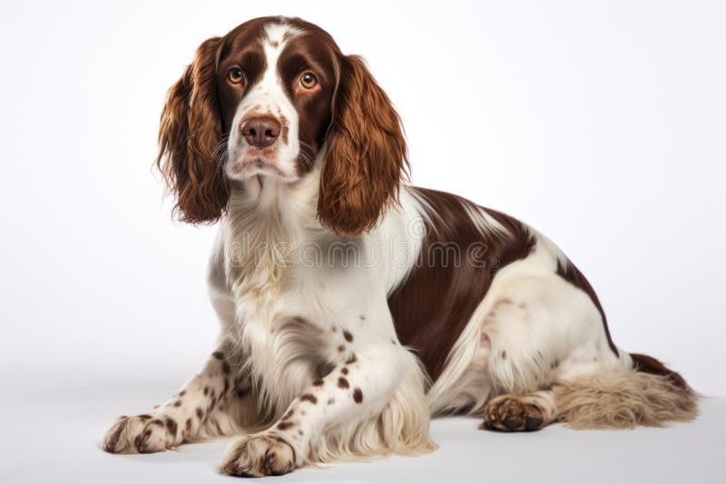 English Springer Spaniel Dog Sitting on a White Background Stock ...