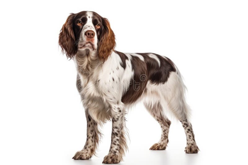 English Springer Spaniel Dog Stands on a White Background Stock ...
