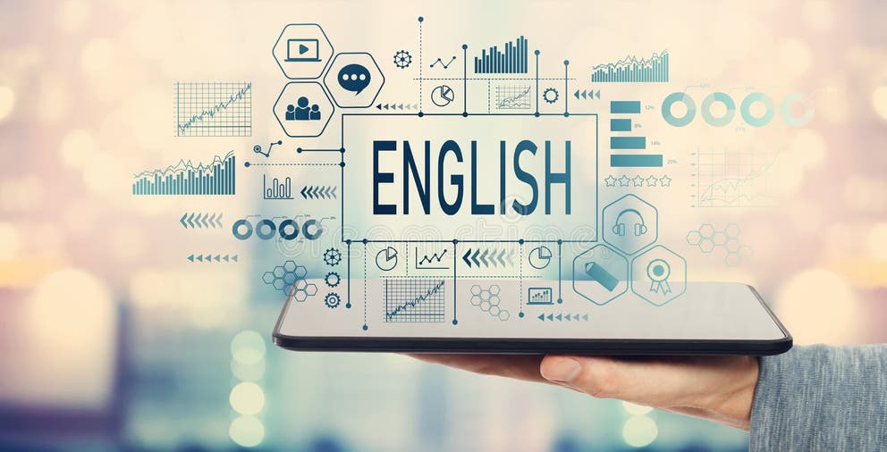 English with Tablet Computer Stock Image - Image of learning, education ...