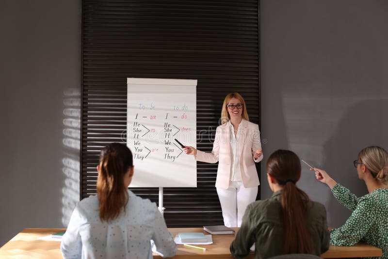 English Teacher with Students in Class at Lesson Stock Image - Image of ...