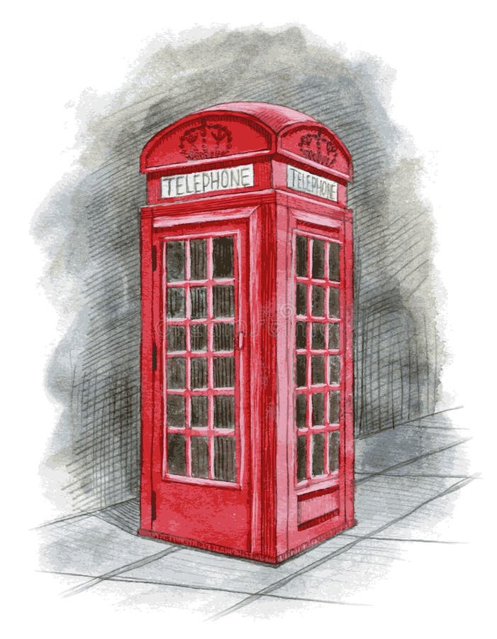 English Telephone Box Drawn by Hand Stock Image - Image of english ...