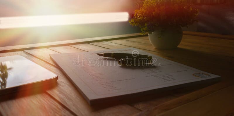 English Test with Pen on Wooden Table in Class Stock Image - Image of ...